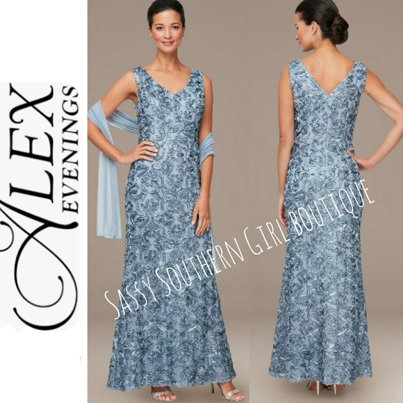 Alex Evenings | Dresses | Alex Evenings Slate Blue Rosette Formal Dress ...